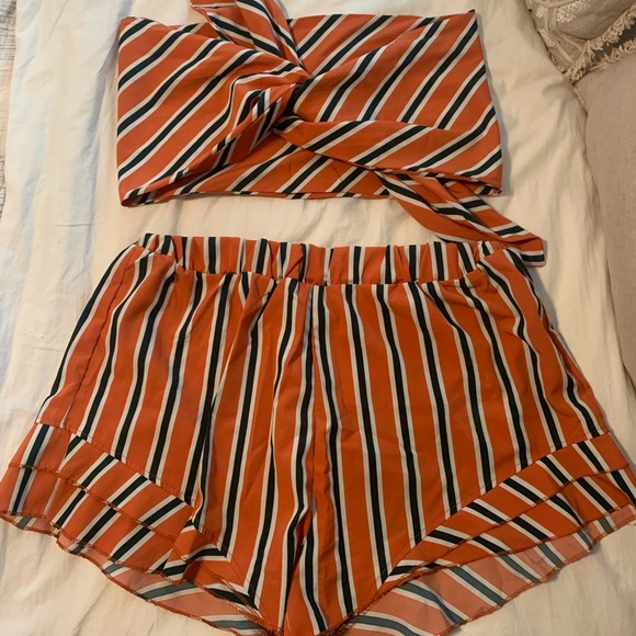 Zaful | Other | Striped Tie Front Bandeau Set | Poshmark